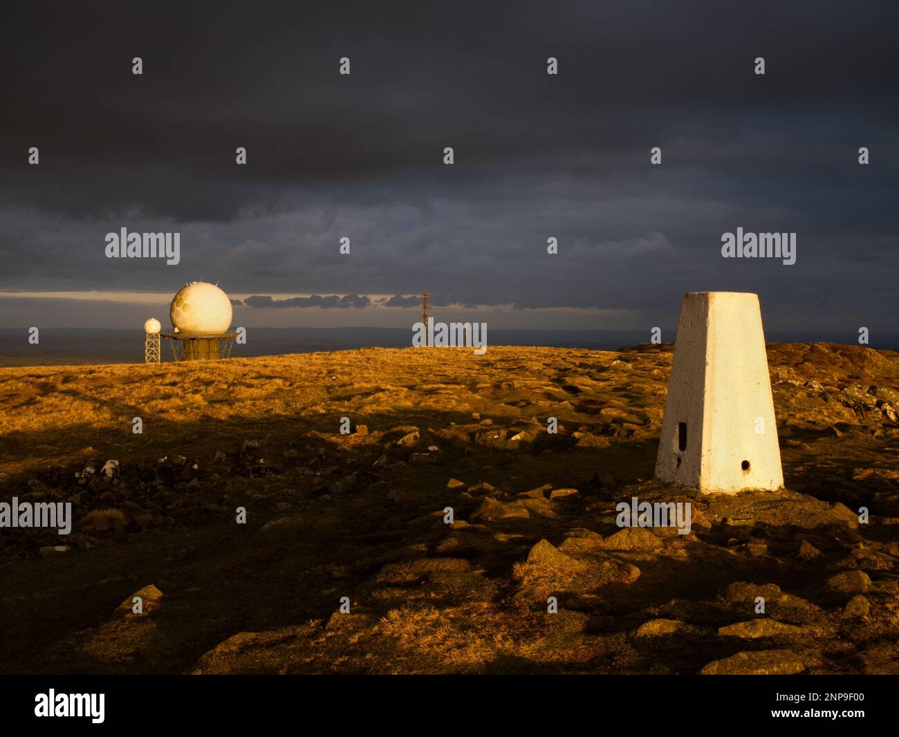 Air traffic and weather radar domes alongside the trig point on the ...