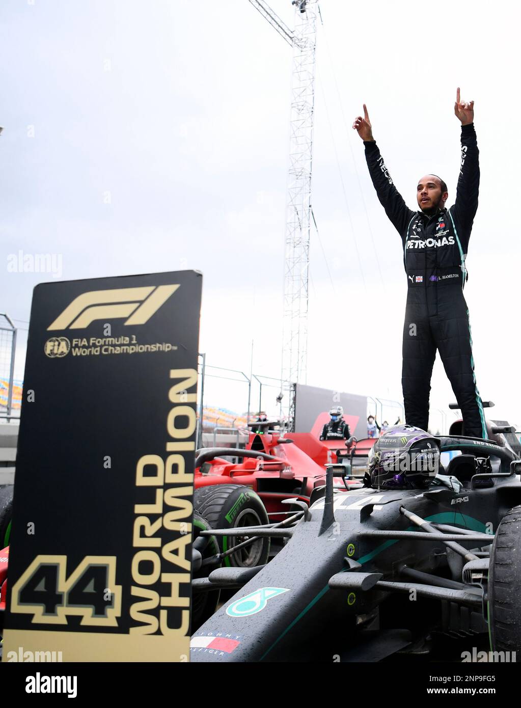Mercedes driver Lewis Hamilton of Britain celebrates after winning the ...