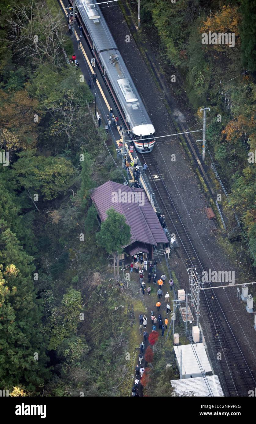 An express sightseeing train of Iida line out-of-the way stations runs ...