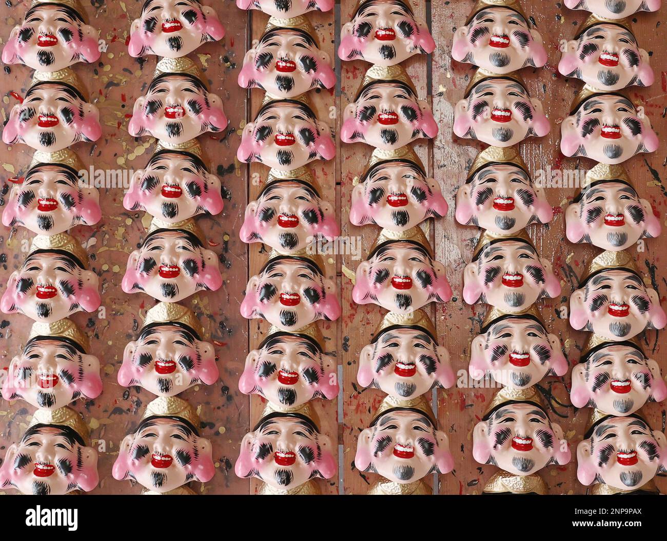 The masks of "ebessan" that is the God of shipping, fishing and ...