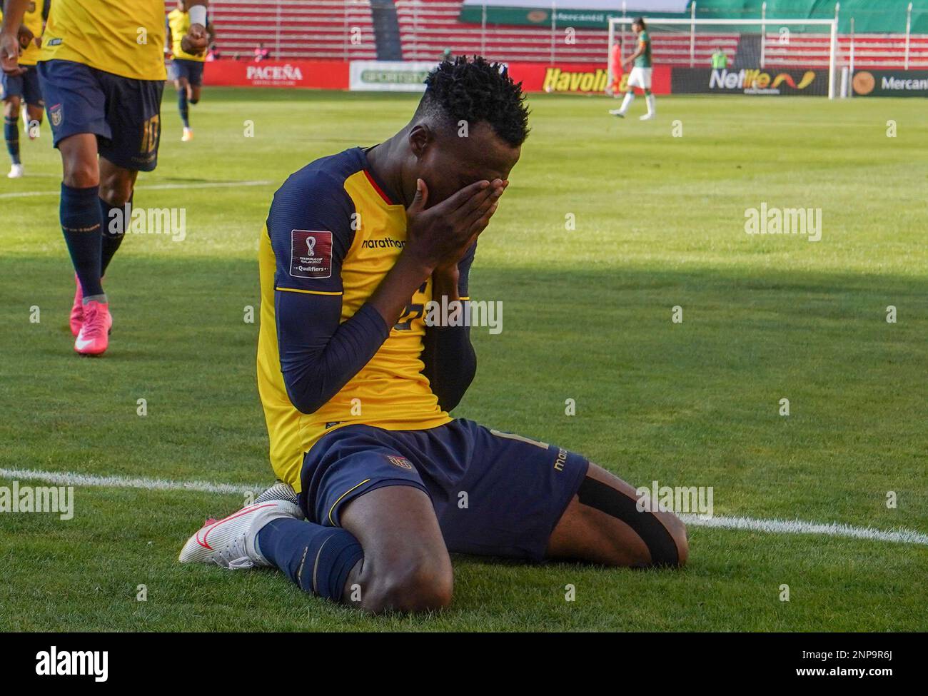 Ecuador's Beder Caicedo celebrates after scoring his side's first goal ...