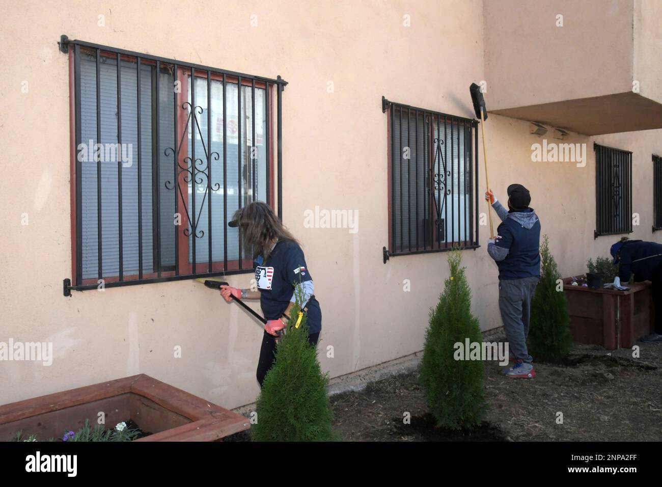 Workers at the MLB All-Star Veterans Courtyard unveiling at the ...