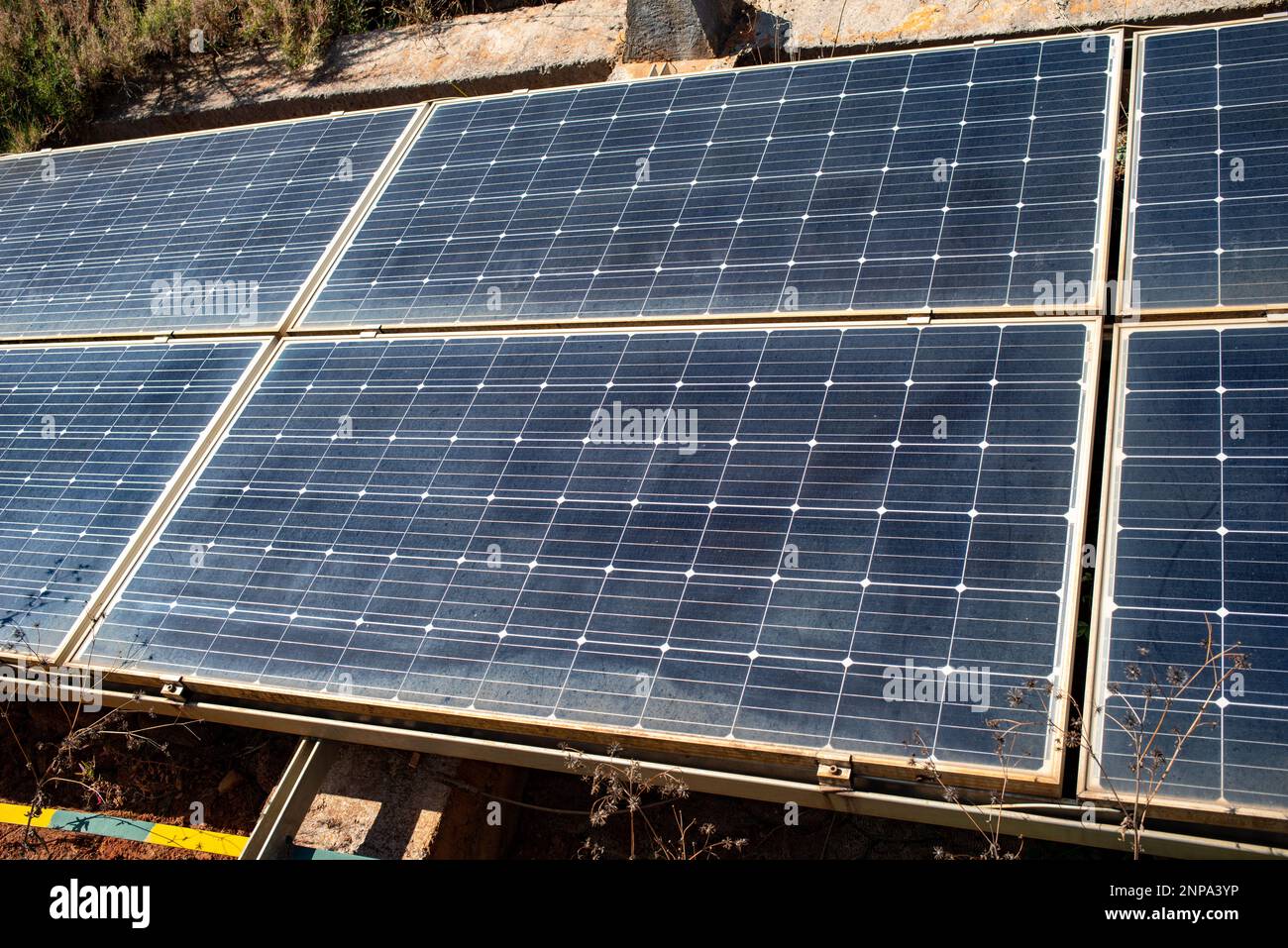 Dusty solar panels surface requires maintenance and cleaning. Solar ...