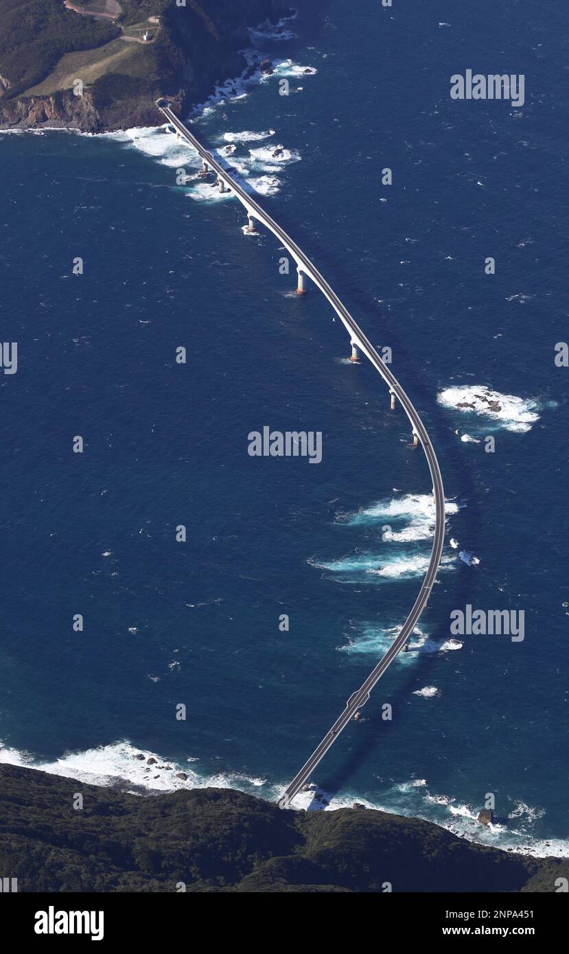 An aerial photo shows Koshiki Big Bridge, a new bridge connecting Shimo ...