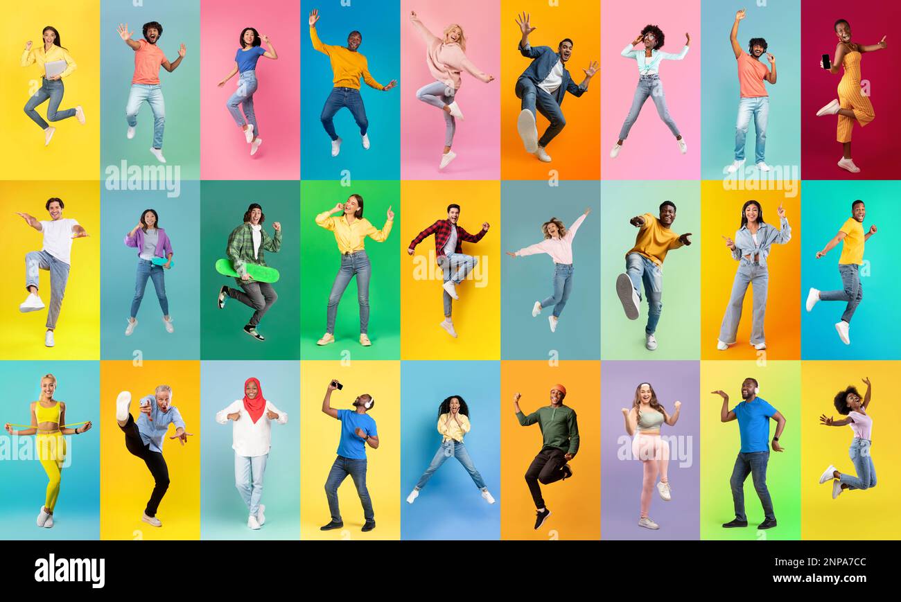 Full Length Shots Of Diverse Positive Multiethnic People Posing Over ...
