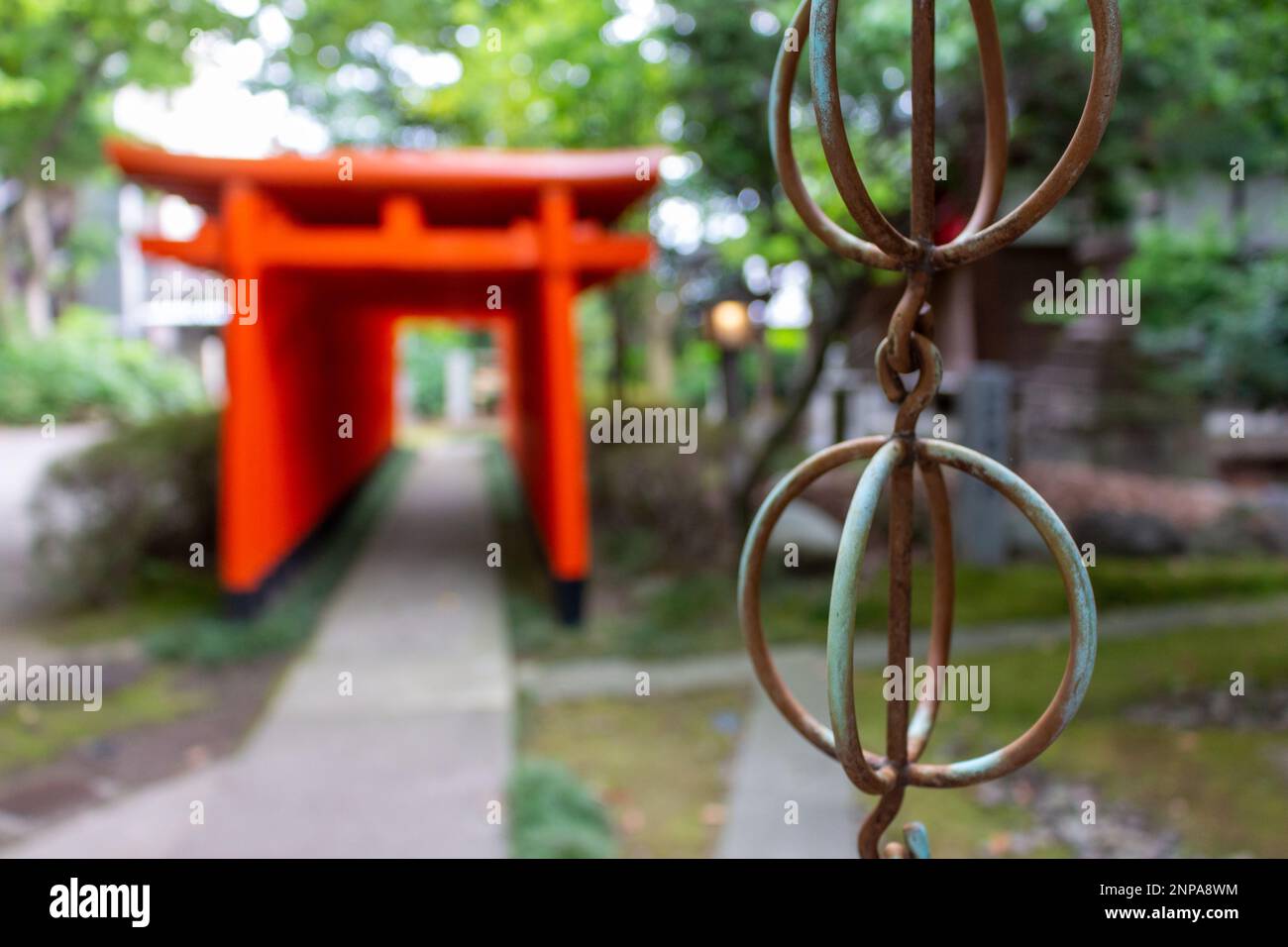 Japanese rain chain, or "kusaridoi" at shrine, Kanazawa, Japan Stock ...