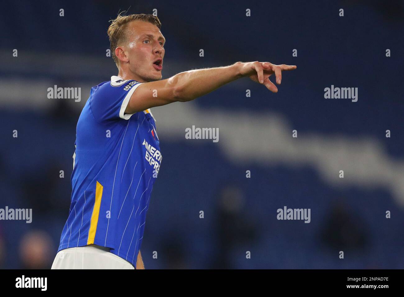 Brighton's Dan Burn gestures during the English Premier League soccer ...