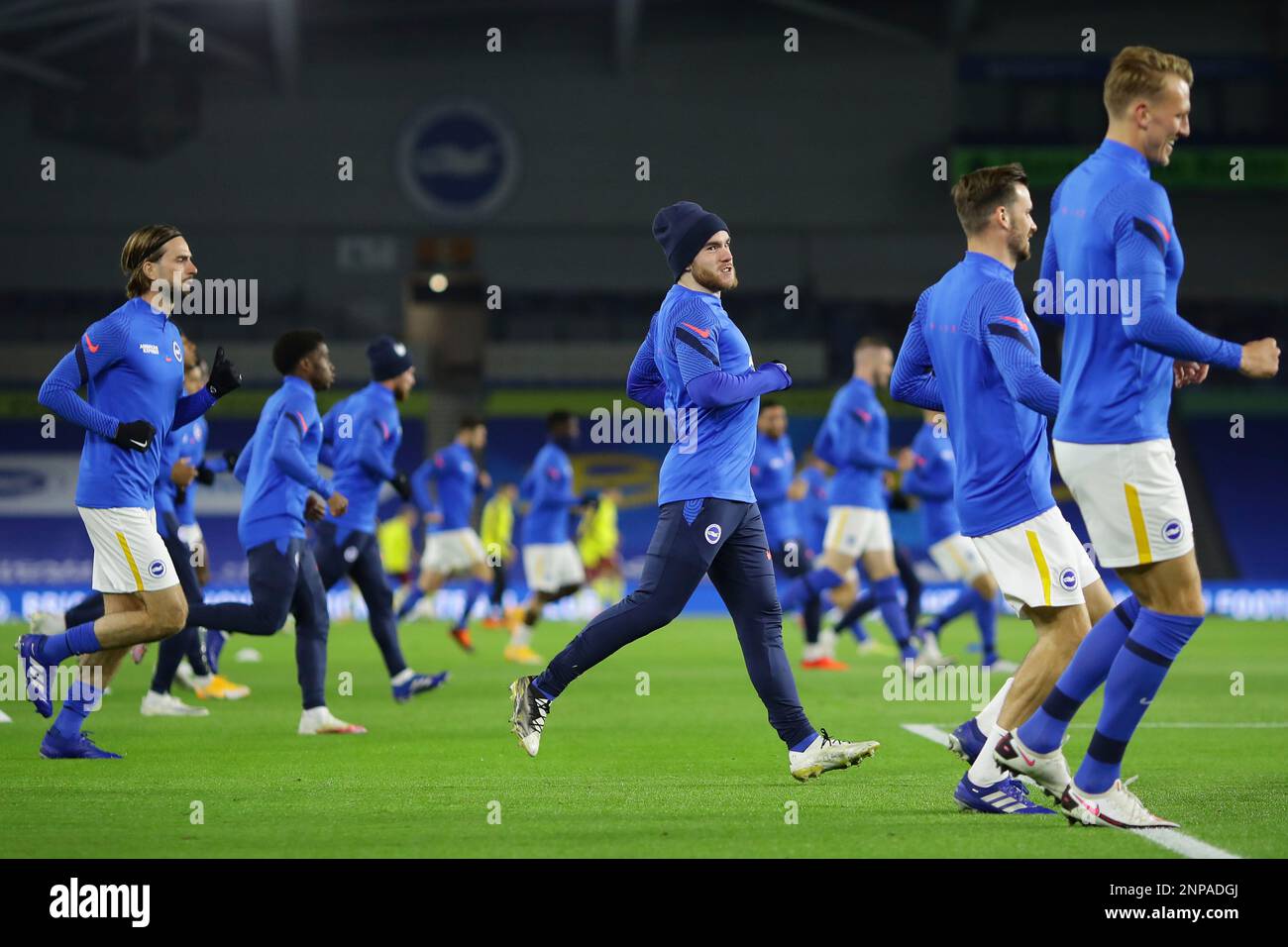 Brighton players warm up ahead of the English Premier League soccer ...