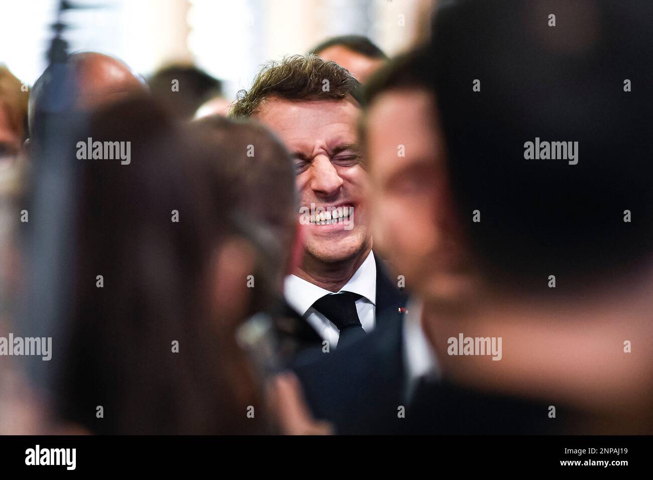 French President Emmanuel Macron laughs (smile or laugh) during the ...