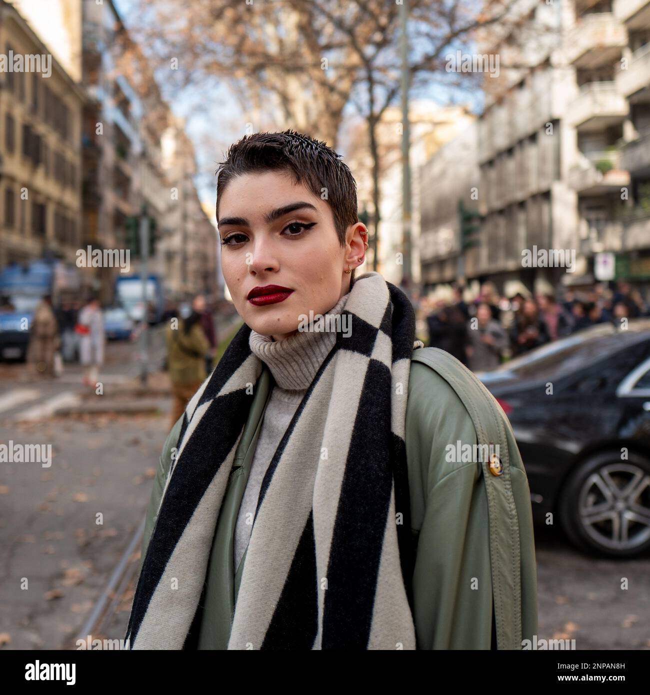 Model after Dolce & Gabbana Milan Fashion Week AW23/24 MFW Stock Photo ...
