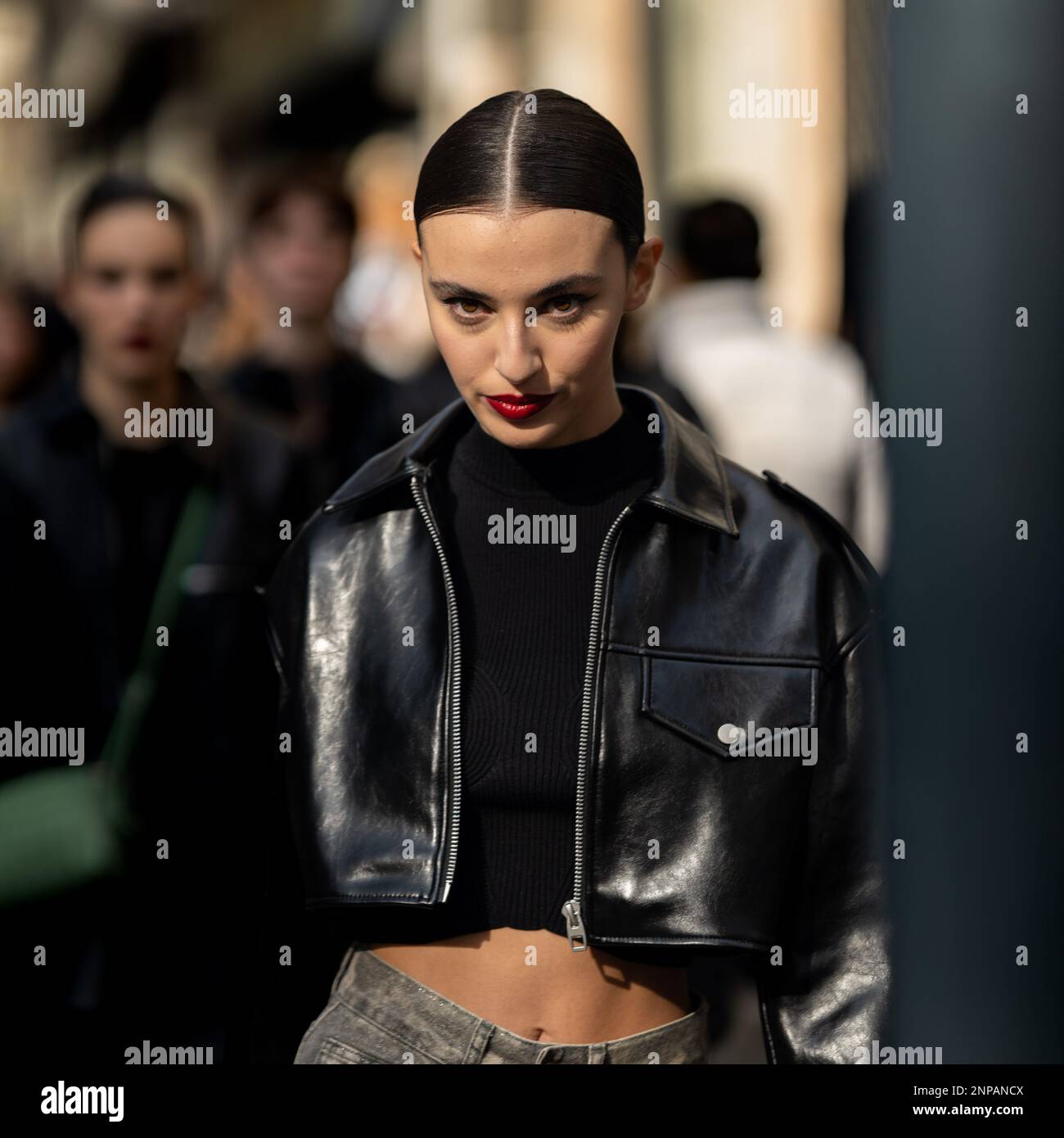 Model after Dolce & Gabbana Milan Fashion Week AW23/24 MFW Stock Photo ...