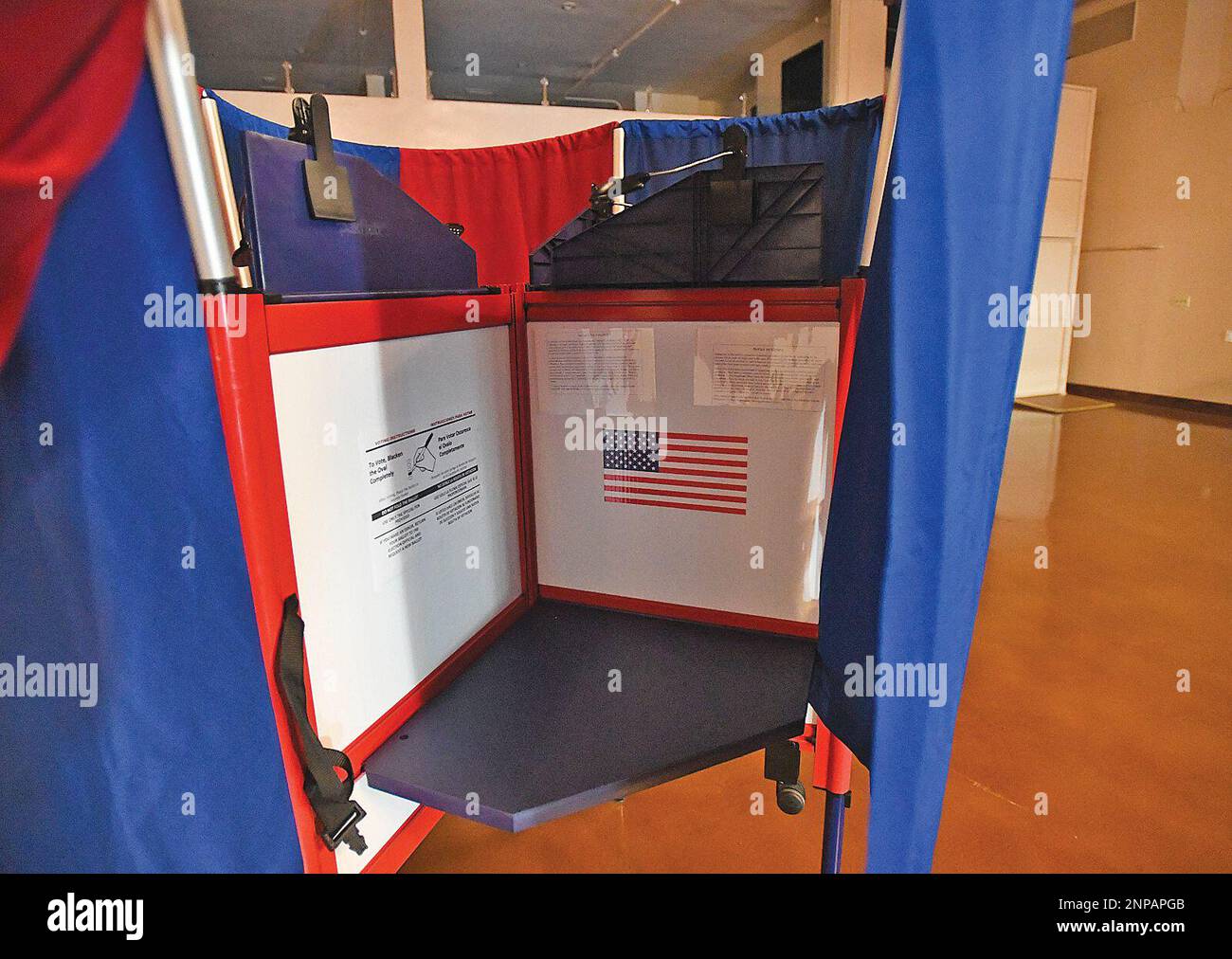Manual voting booths are in place inside The Legacy on Main, 185 S ...