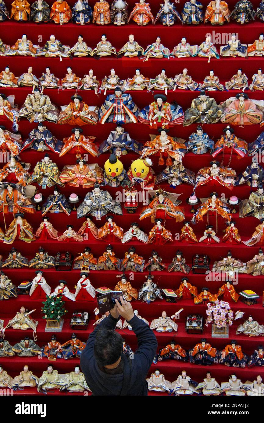 Konosu, Japan. 26th Feb, 2023. Peoples take photo Japanese traditional ...