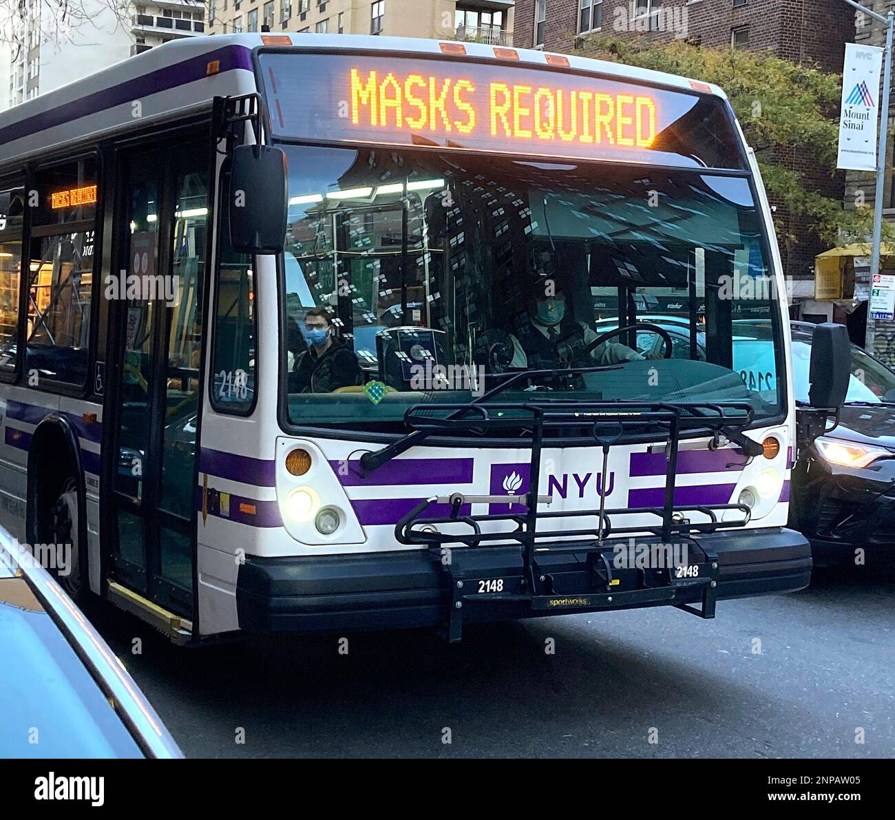 Photo by: STRF/STAR MAX/IPx 2020 11/2/20 An NYU Bus is seen with an ...