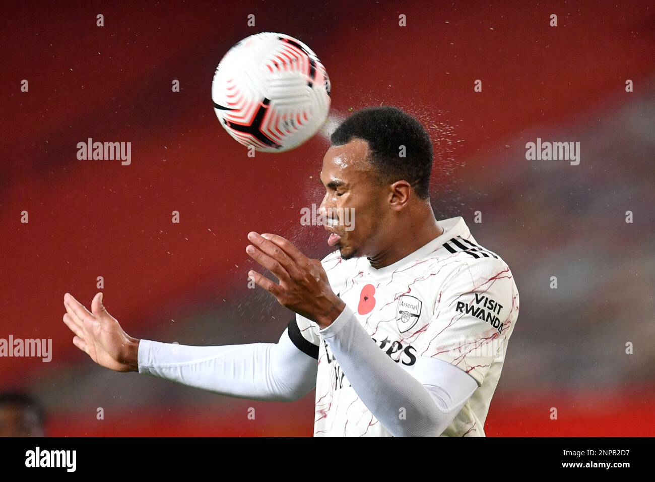 Arsenal's Gabriel heads the ball during the English Premier League ...