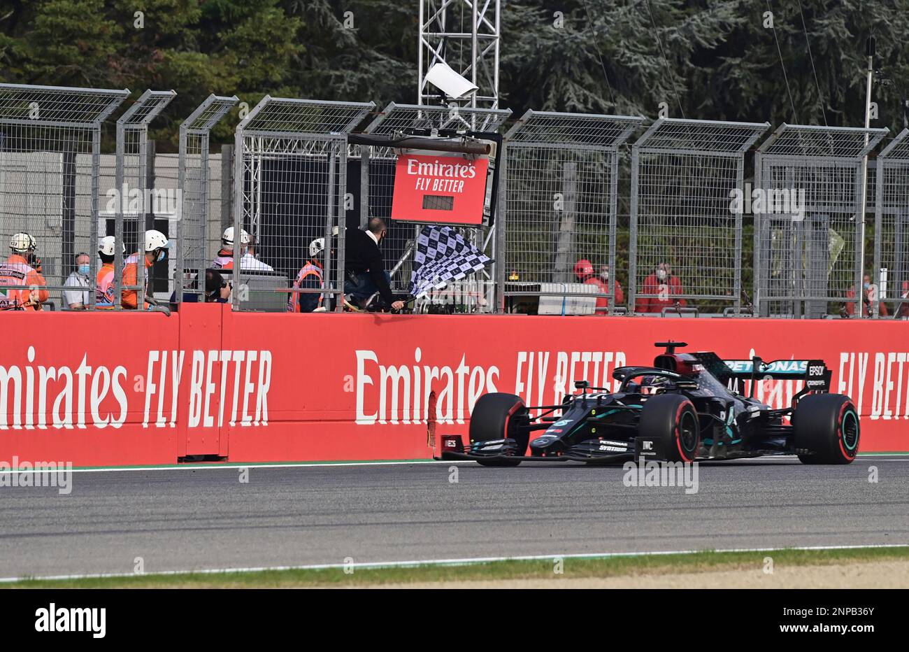 Mercedes driver Lewis Hamilton of Britain crosses the finish line to ...