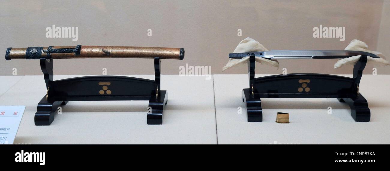 A National TreasureKikuzukuri Koshi-gatana is displayed during an ...