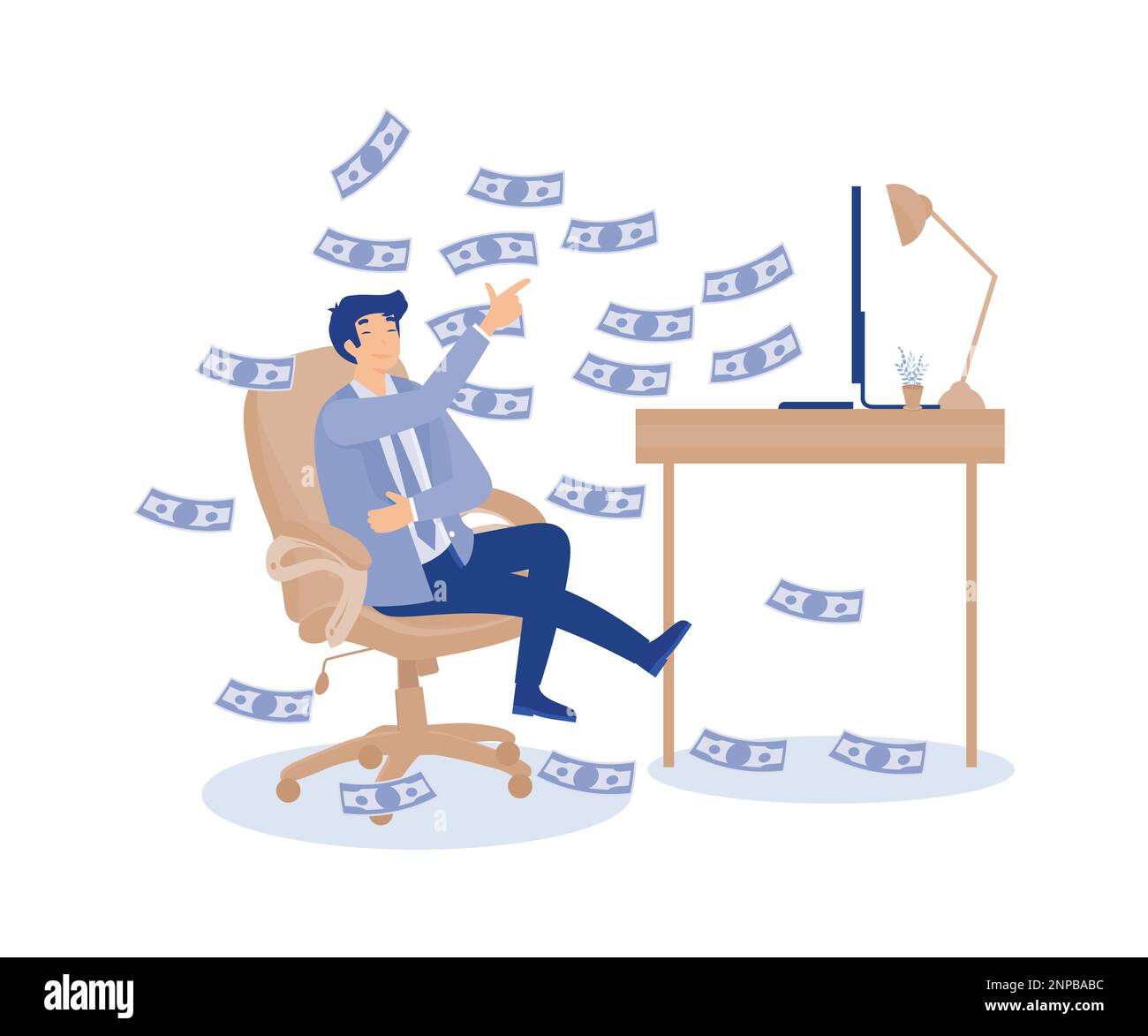 Make money online, easy money concept, rich businessman relax making ...