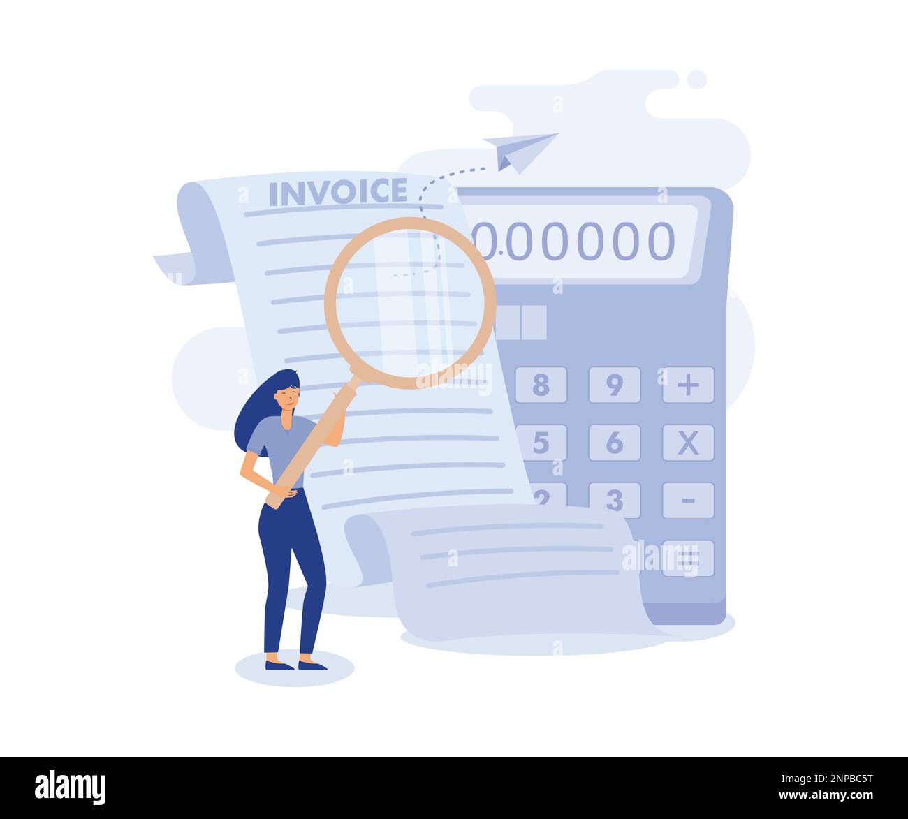 Invoice, quotation and receipt concept, businessman holding magnifier on invoice document.modern ...