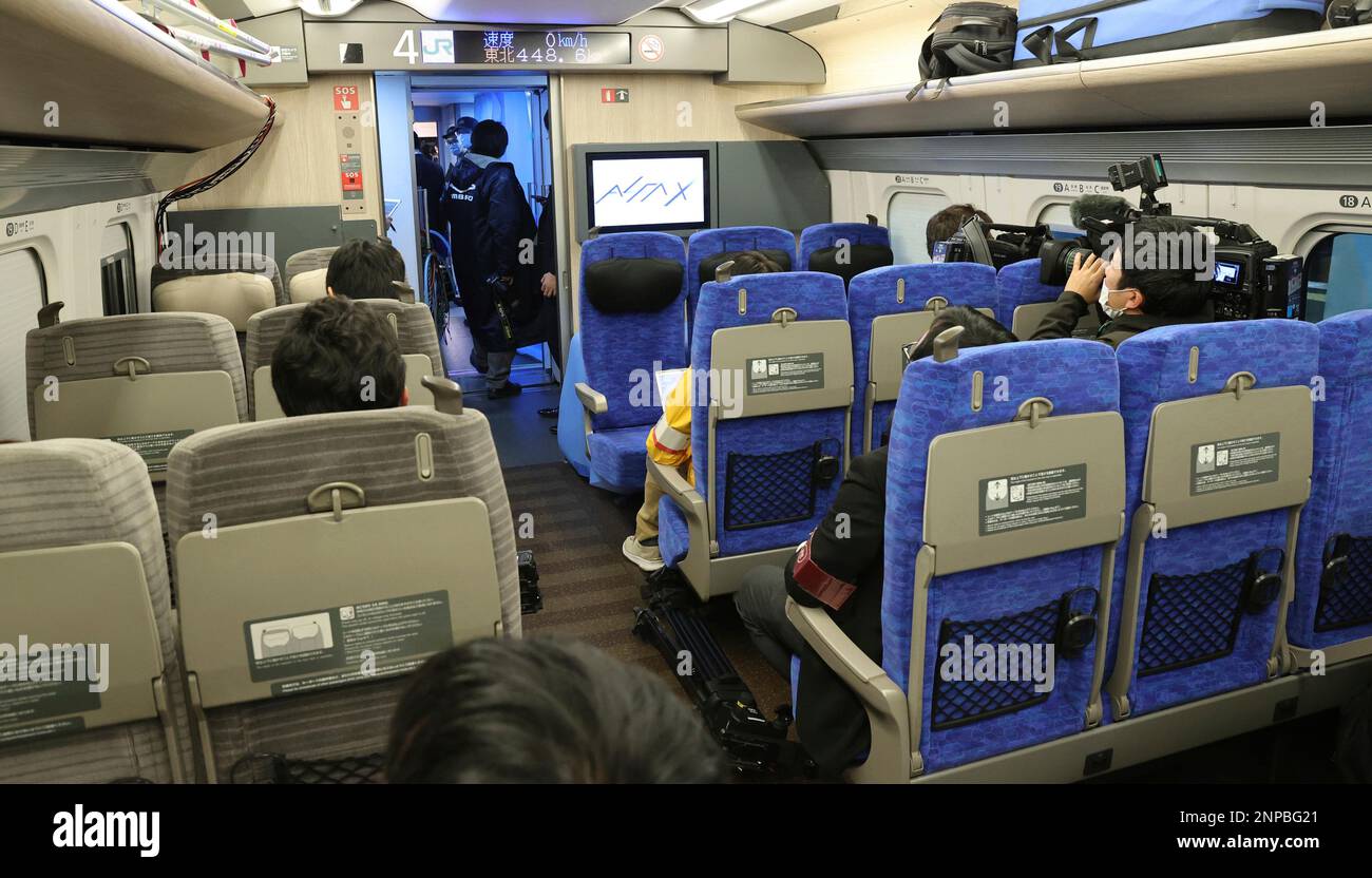 Inside of a new Shinkansen bullet train, " ALFA-X" of JR East Japan ...