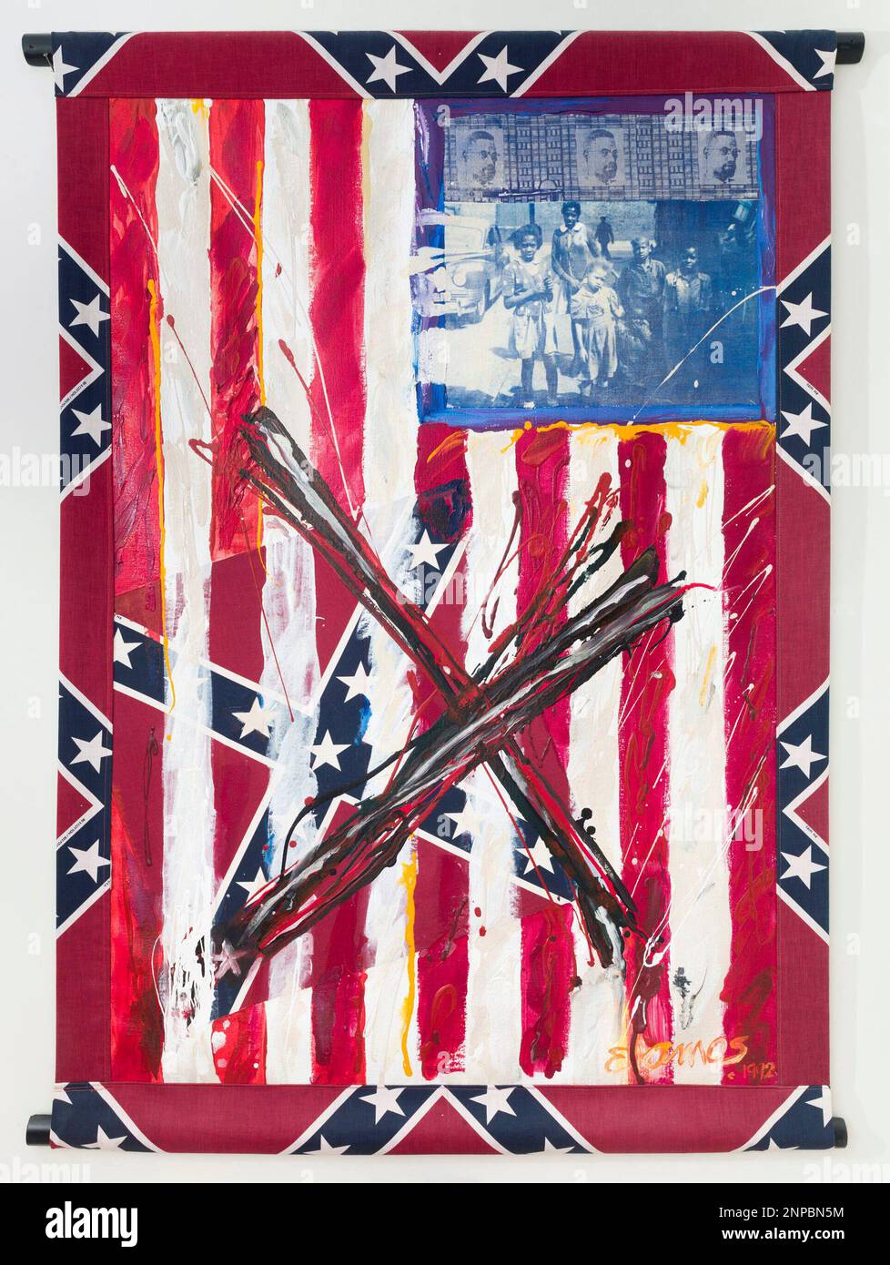 Emma Amos/ X Flag. 1993. Acrylic painting. African fabric, Confederate ...