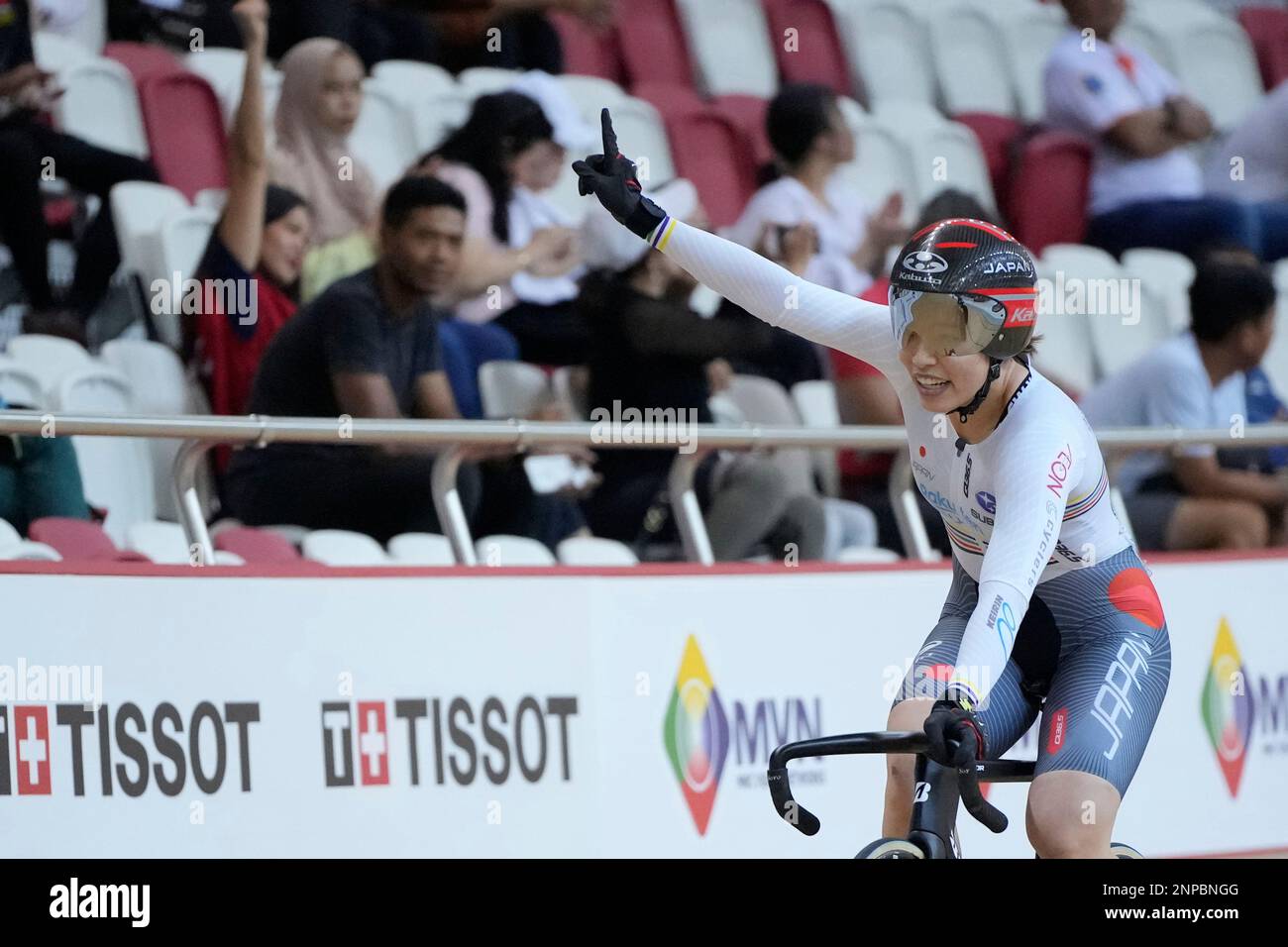 Japan's Mina Sato celebrates after winning the women's keirin final at ...