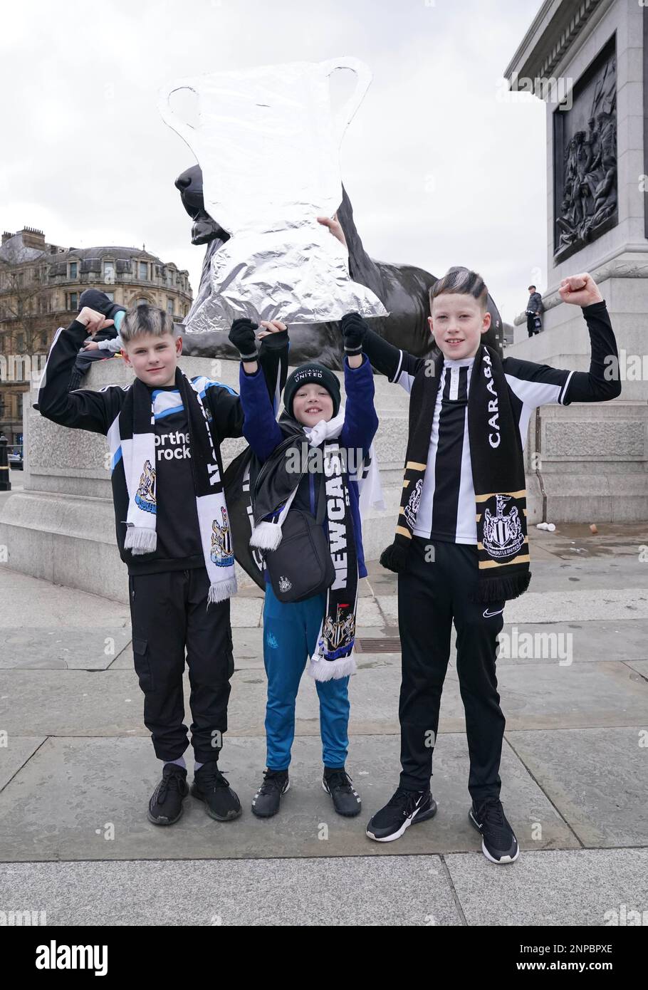 Young Newcastle fans (left to right) Albie Huscroft, 10, Logan Donkin ...