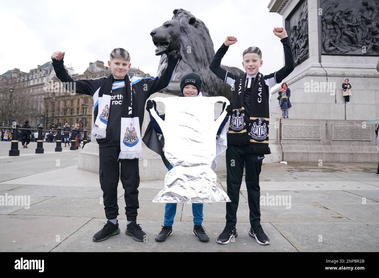 Young Newcastle fans (left to right) Albie Huscroft, 10, Logan Donkin ...