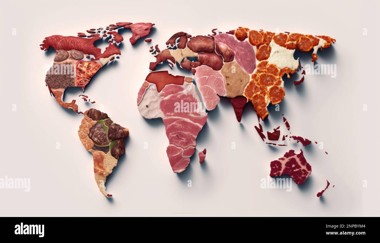 World map made of meat hi-res stock photography and images - Alamy
