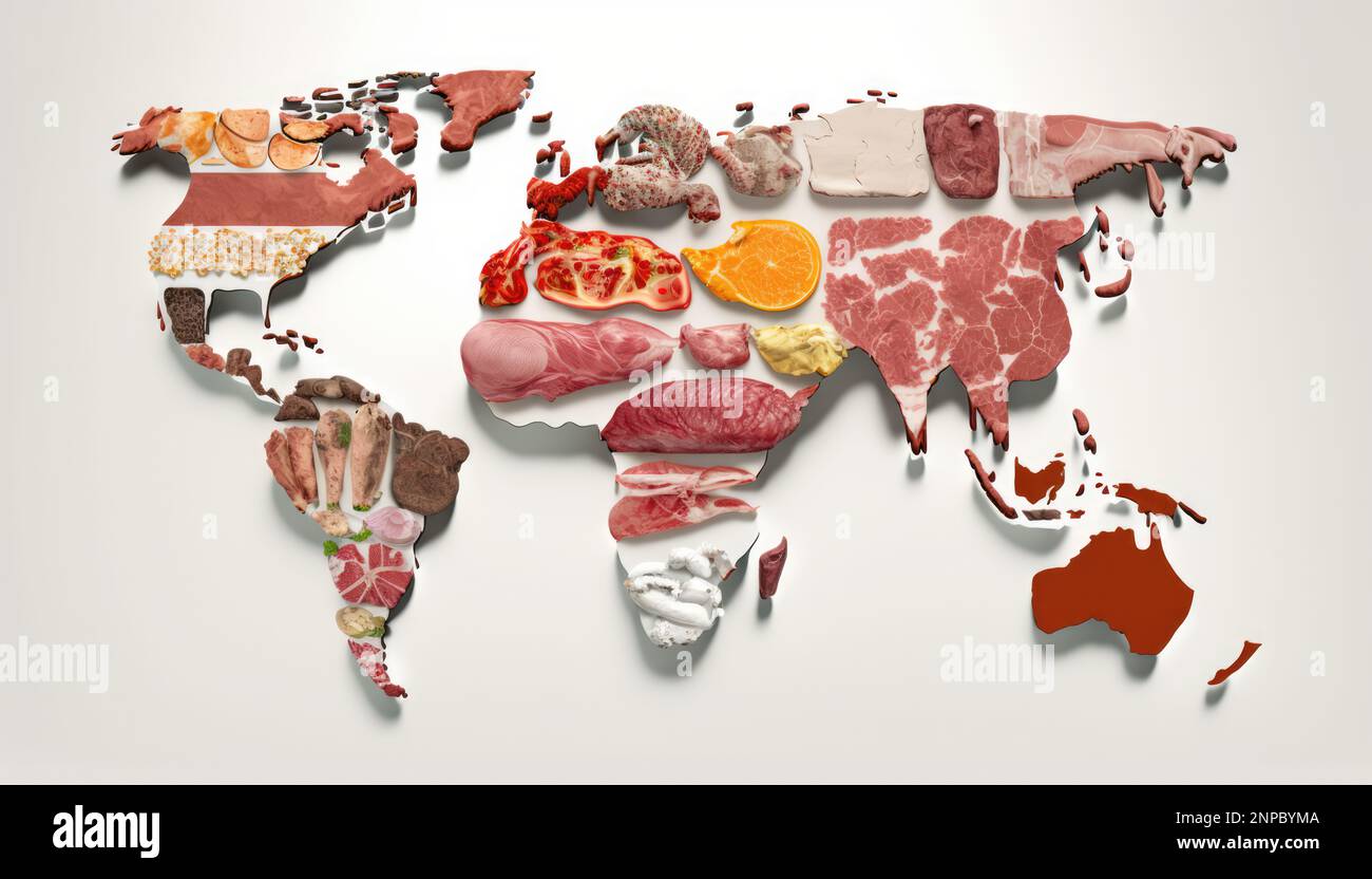 World map made of meat hi-res stock photography and images - Alamy