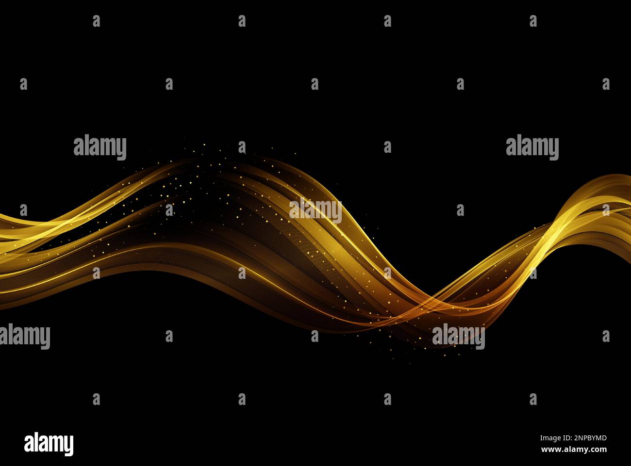 Golden waves. Shiny golden moving lines design element with glitter ...
