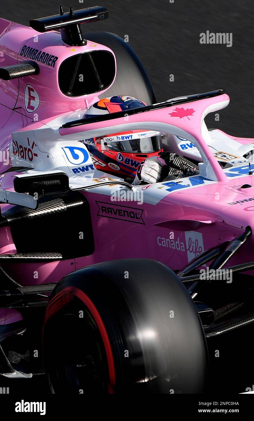 Racing Point driver Sergio Perez of Mexico steers his car during ...