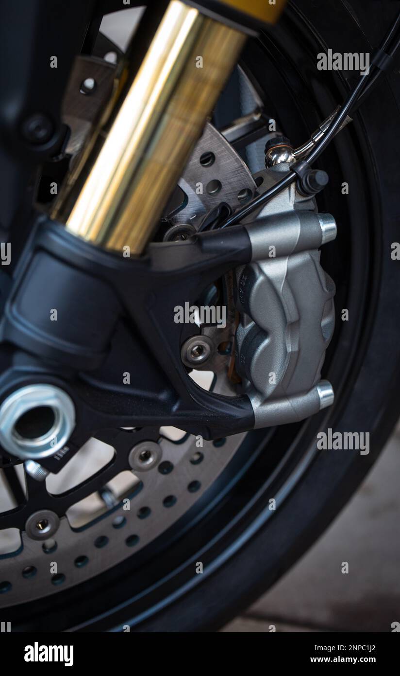 metal motorcycle brake system close-up. motorcycle details Stock Photo ...