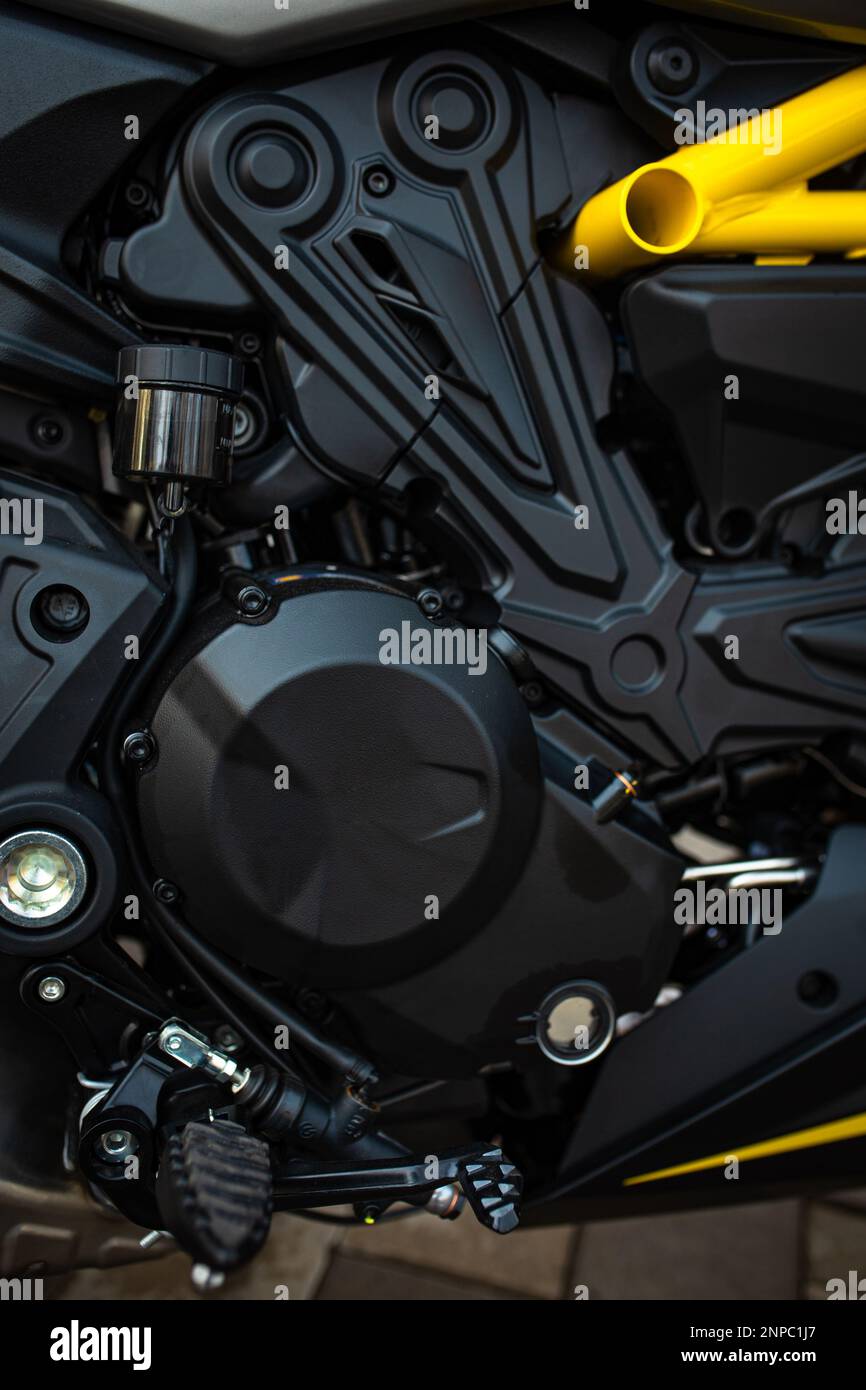 fiber engine protection on a motorcycle close-up. motorcycle details ...