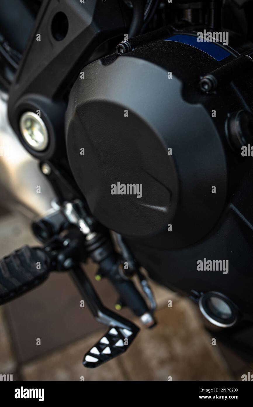 fiber engine protection on a motorcycle close-up. motorcycle details ...