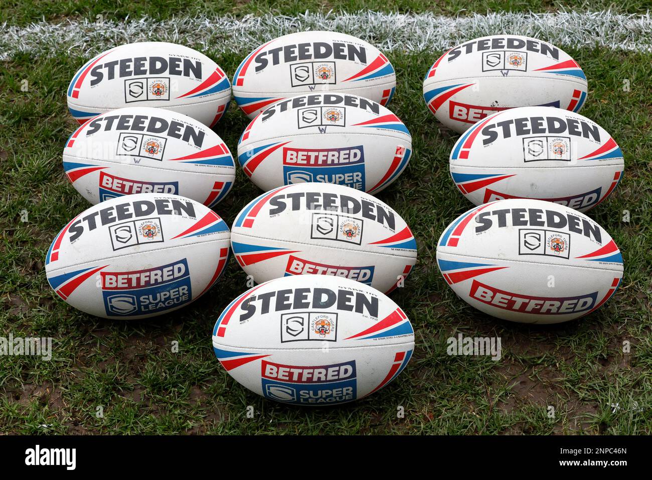 Steeden Betfred rugby balls lined up before the Betfred Super League ...