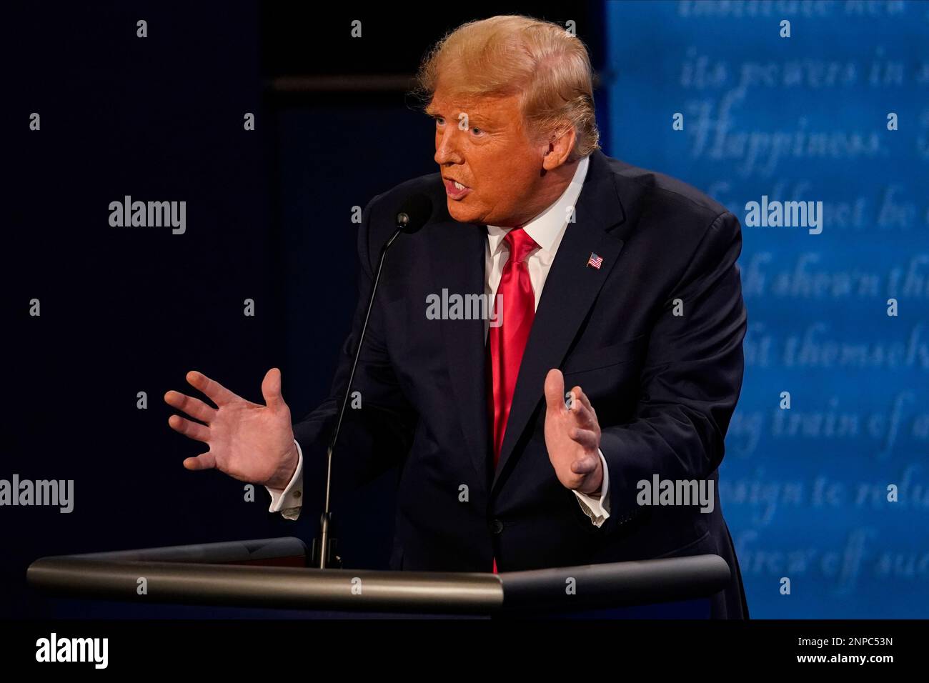 President Donald Trump answers a question during the second and final ...