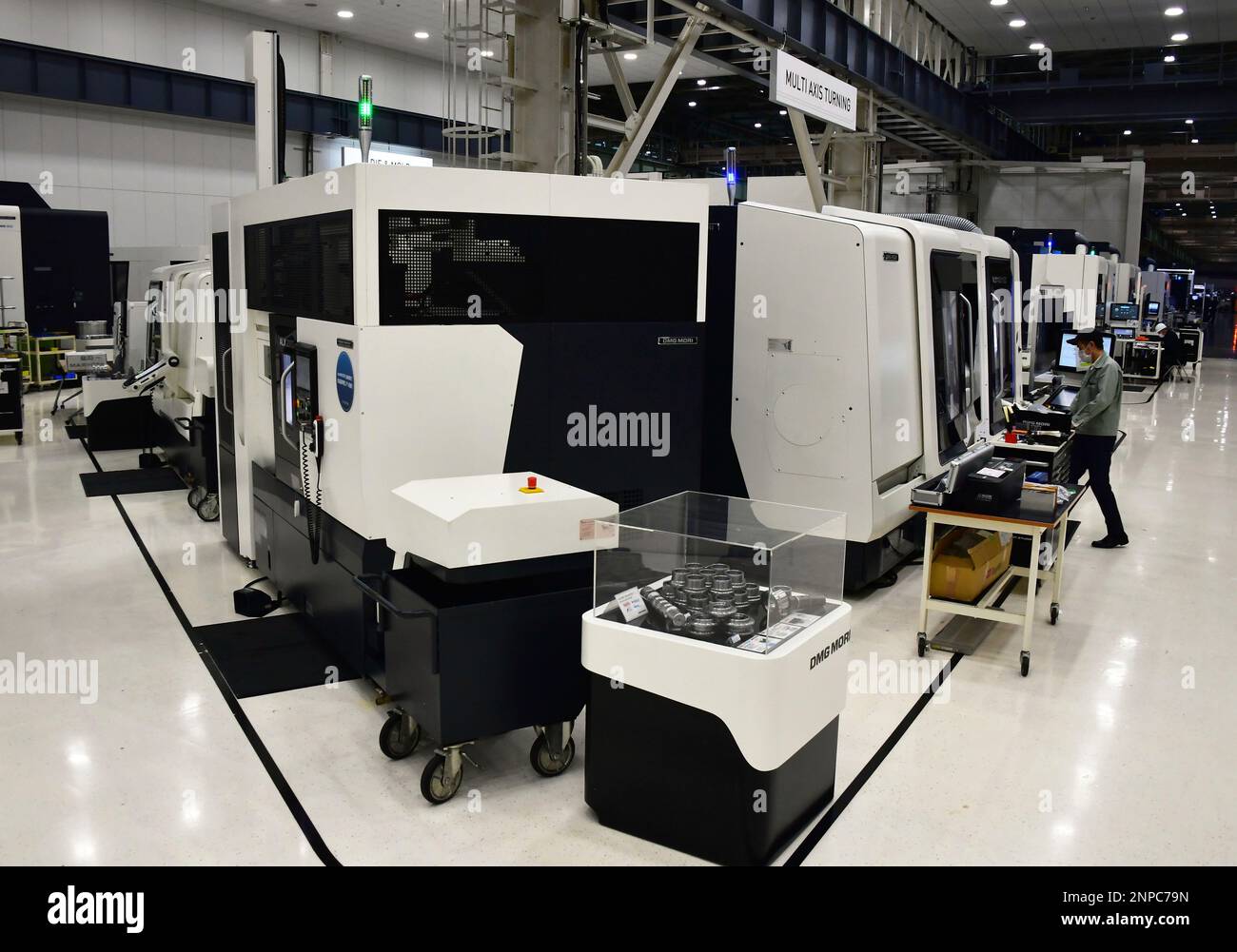 A photo shows a showroom of DMG MORI Co.,Ltd. in in Iga City, Mie ...