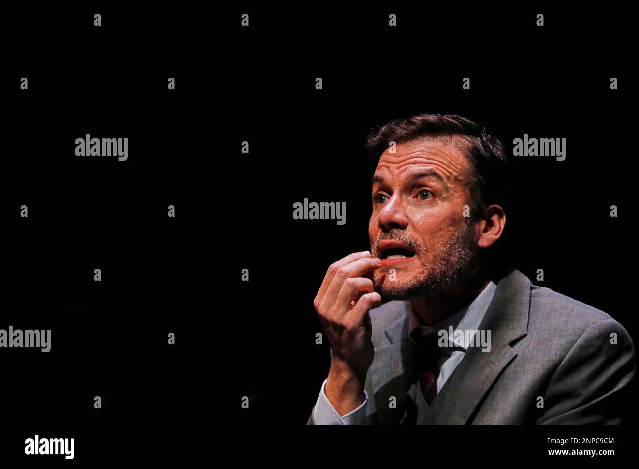 Actor Daniel Grado during a rehearsal of the play 'La máquina de Turing ...