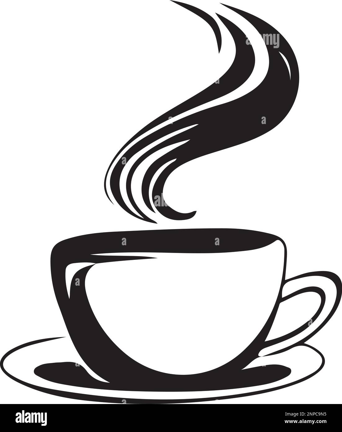 Minimalist Black and White Cup of Tea or Coffee with Steam Vector Illustration Stock Vector ...