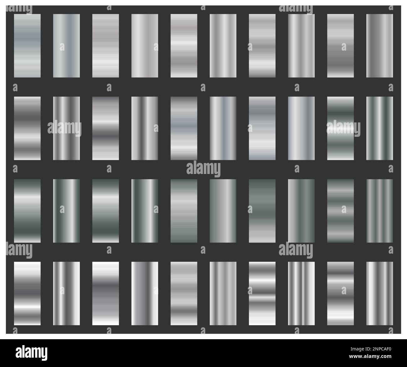 Silver gradient. A set of metal gradient samples for creative design ...