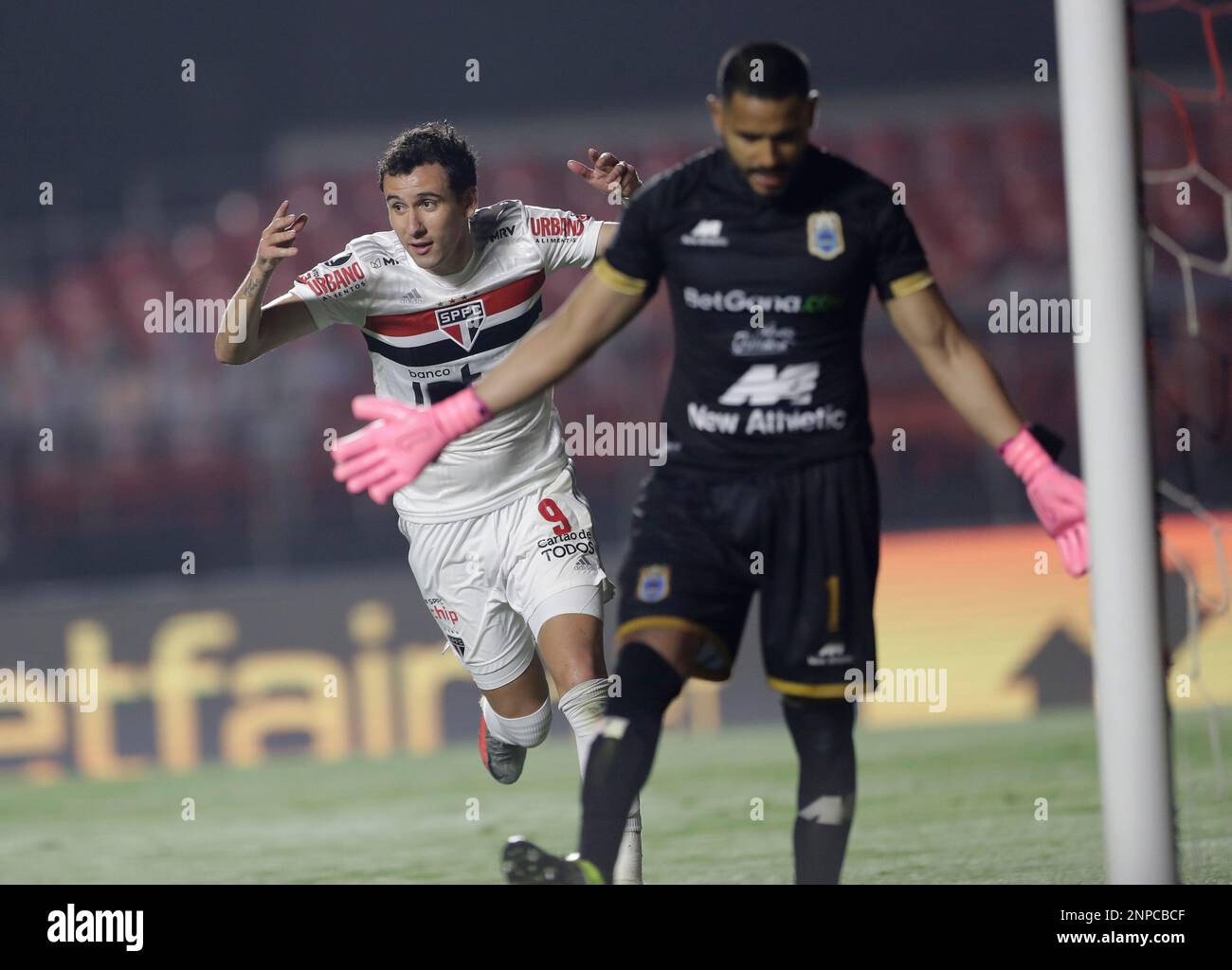 Pablo of Brazil's Sao Paulo, left, celebrates scoring his side's third ...