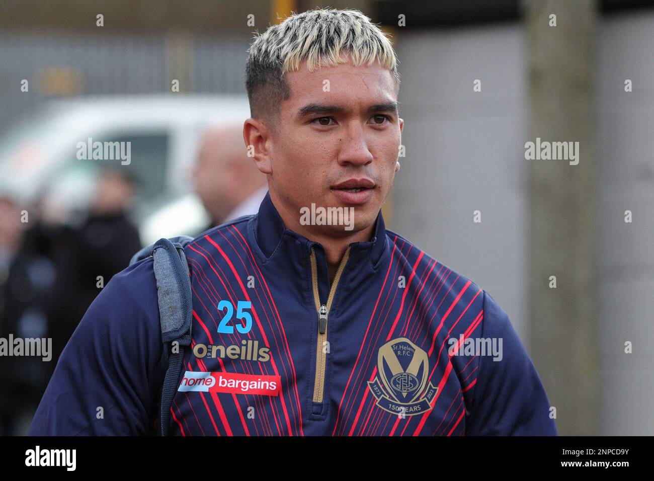Tee Ritson #25 of St Helens arrives at The Mend-A-Hose Jungle ahead of ...