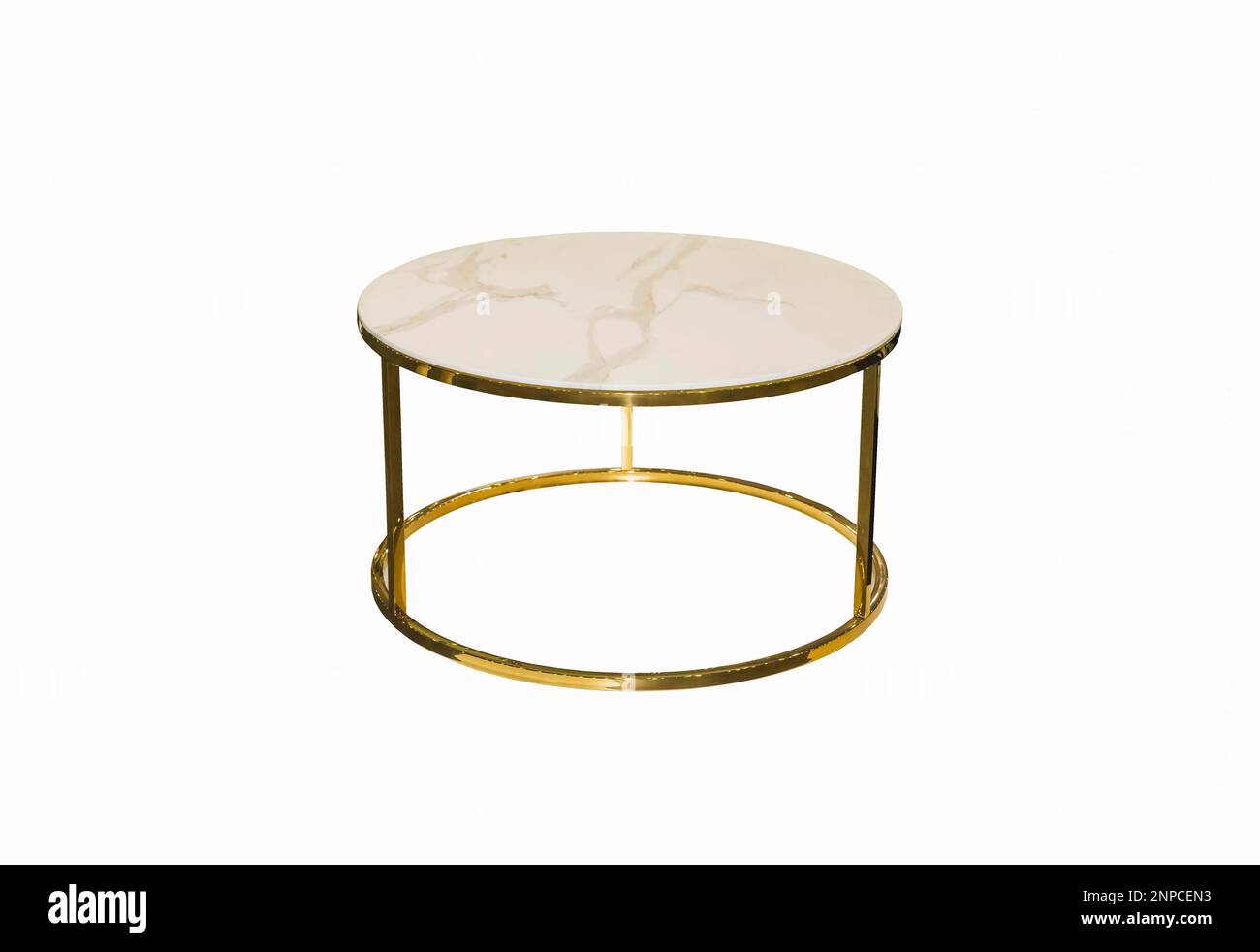 White stone table on a golden stand on a white background. Interior ...