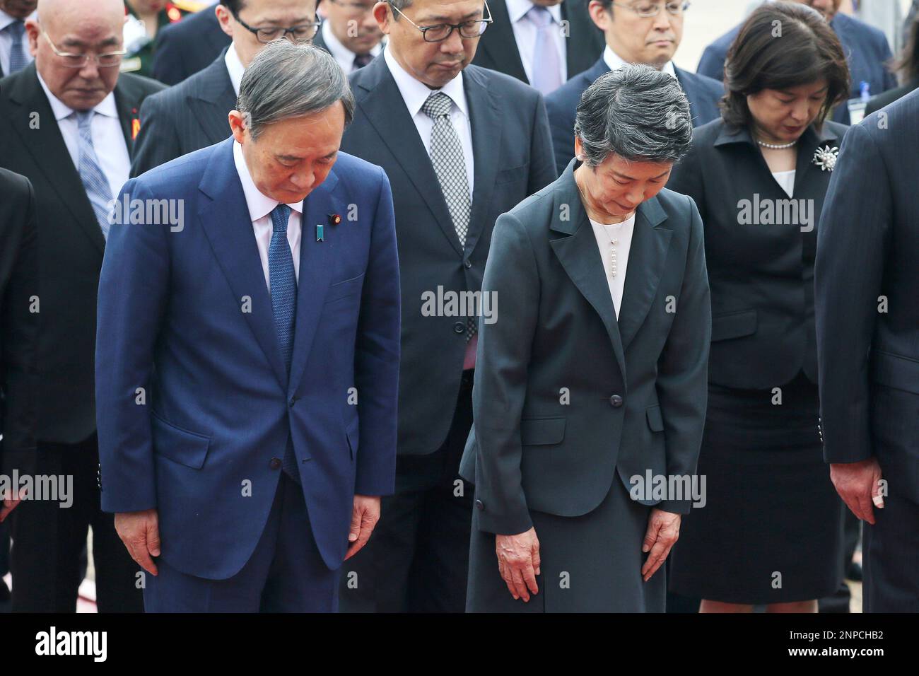 Japanese Prime Minister Yoshihide Suga, left, and his wife Mariko Suga ...