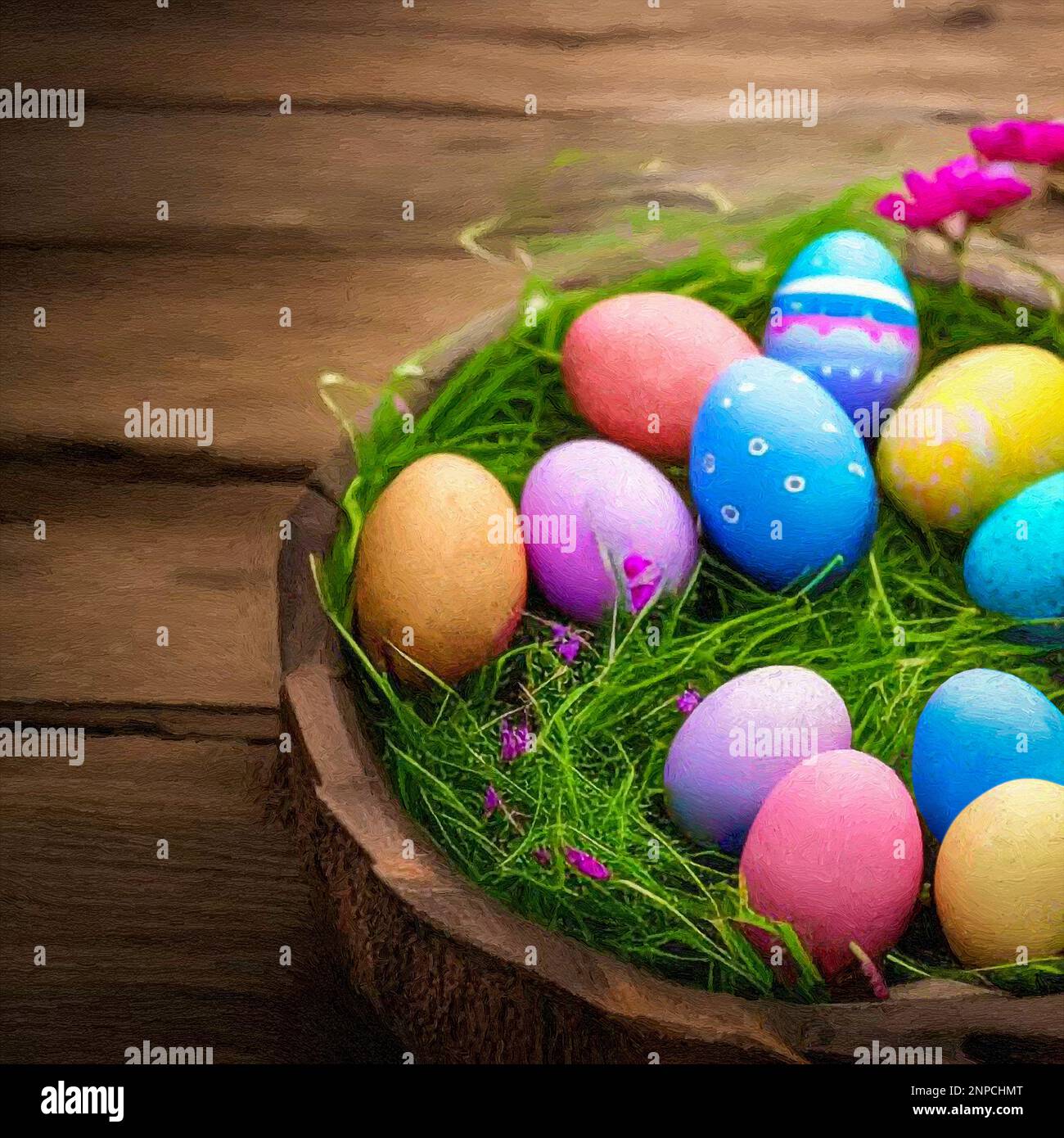 Easter eggs in the nest. Congratulations and gifts for Easter ...