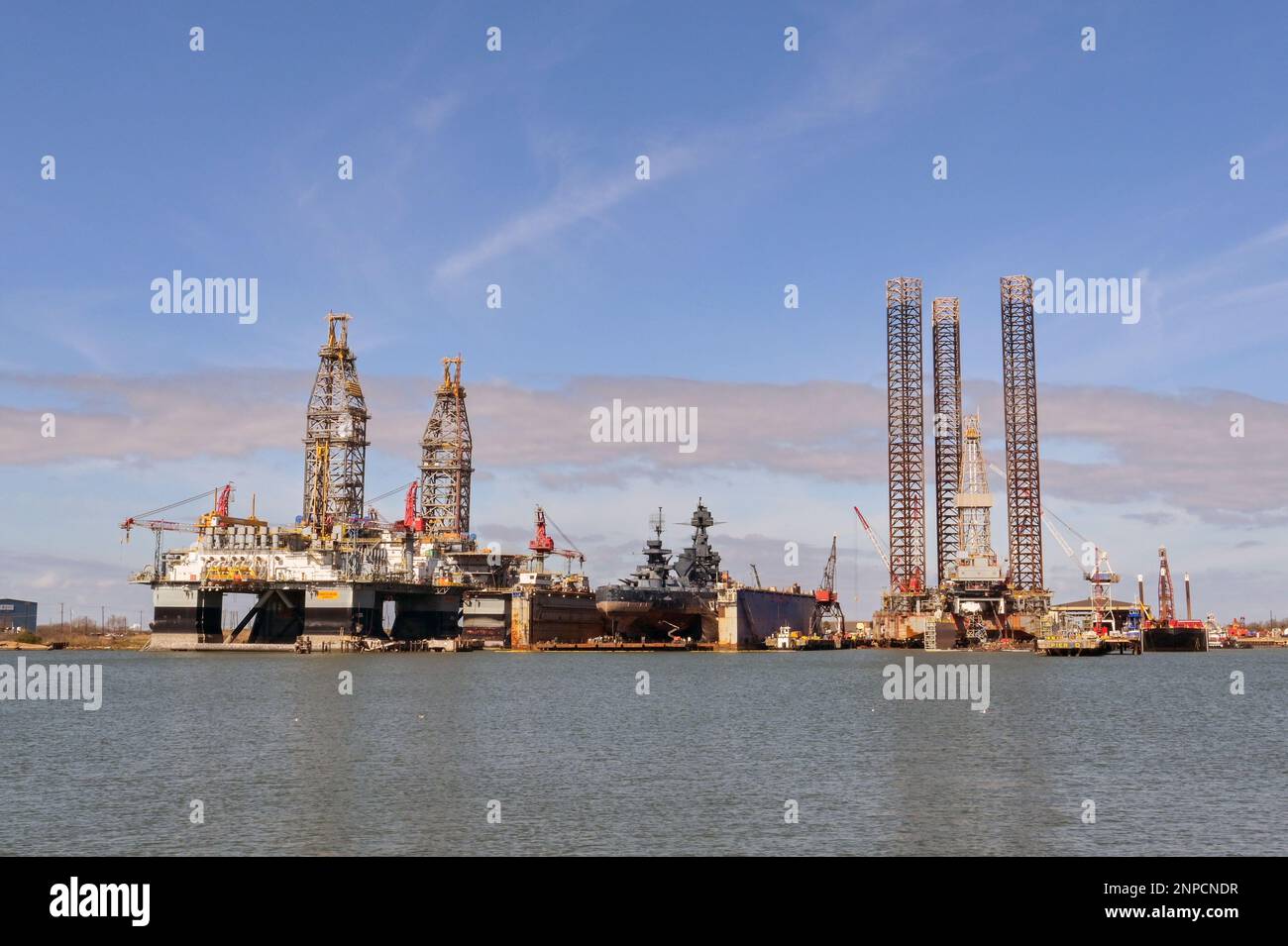 Galveston, Texas, USA - Febriuary 2023: Oil rigs in the city's port for ...