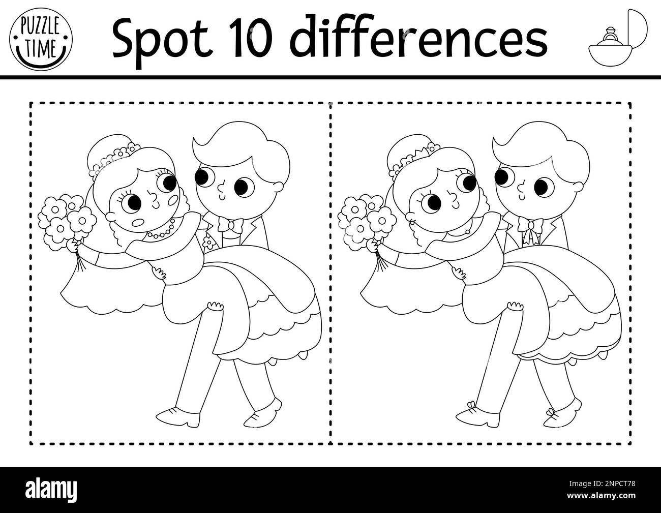 Find differences game for children. Wedding black and white educational ...