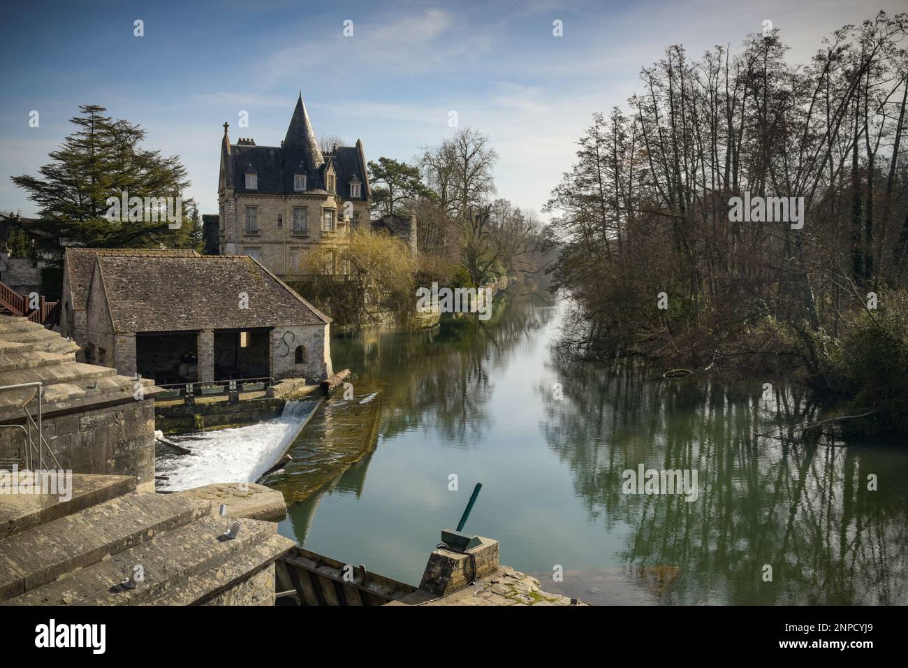 View on the medieval city of Moret sur Loing in Seine et Marne in ...