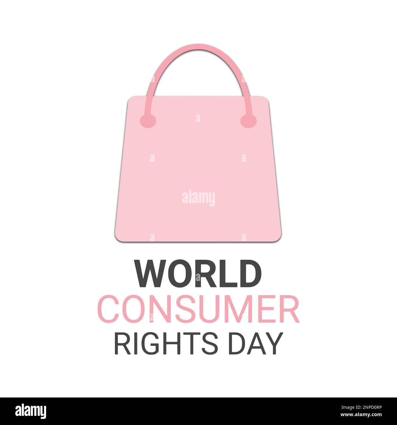 Vector World Consumer Rights Day concept. Pink shopping bag on white ...
